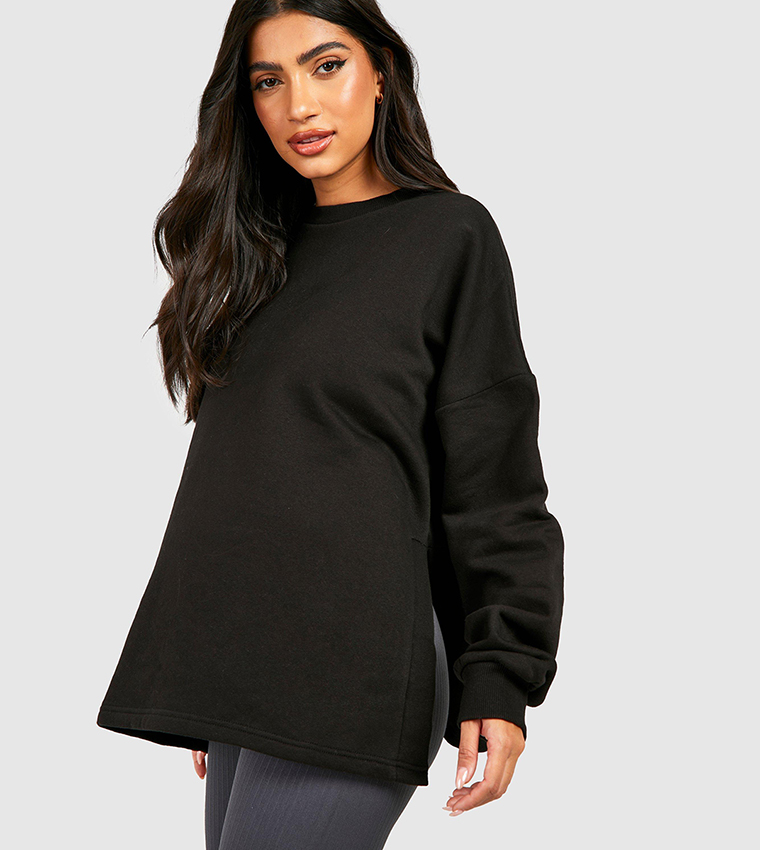 Buy Boohoo Maternity Side Split Sweatshirt In Black | 6thStreet Saudi ...