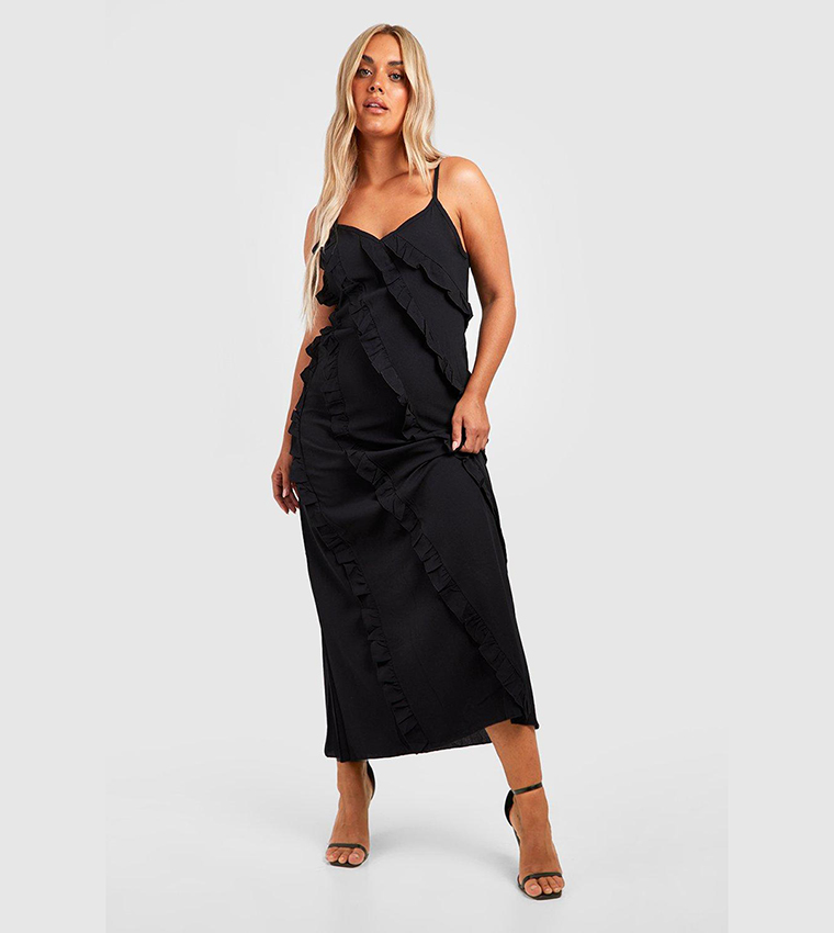 Buy Boohoo Ruffle Strappy Maxi Dress In Black | 6thStreet UAE