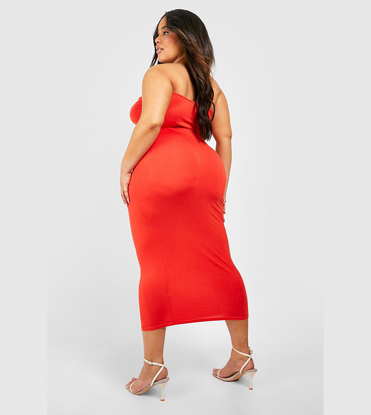 Buy Boohoo Textured Bandeau Top And Midaxi Skirt Set In Orange ...