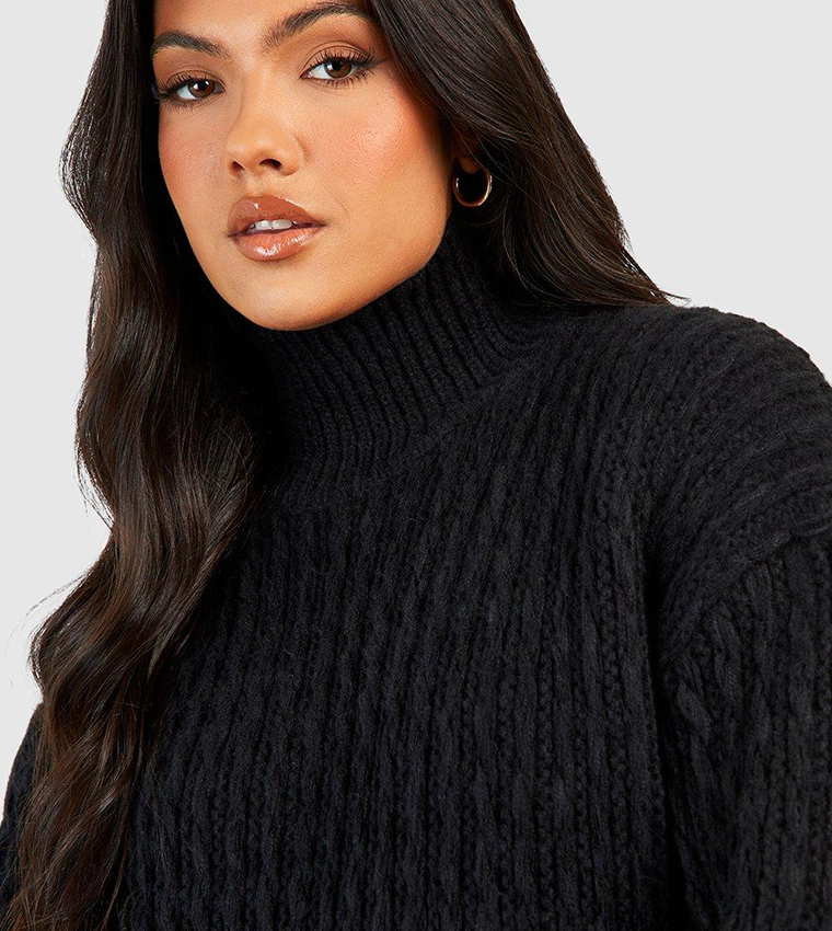 Buy Boohoo Cable Knit Side Split Jumper In Black | 6thStreet Bahrain