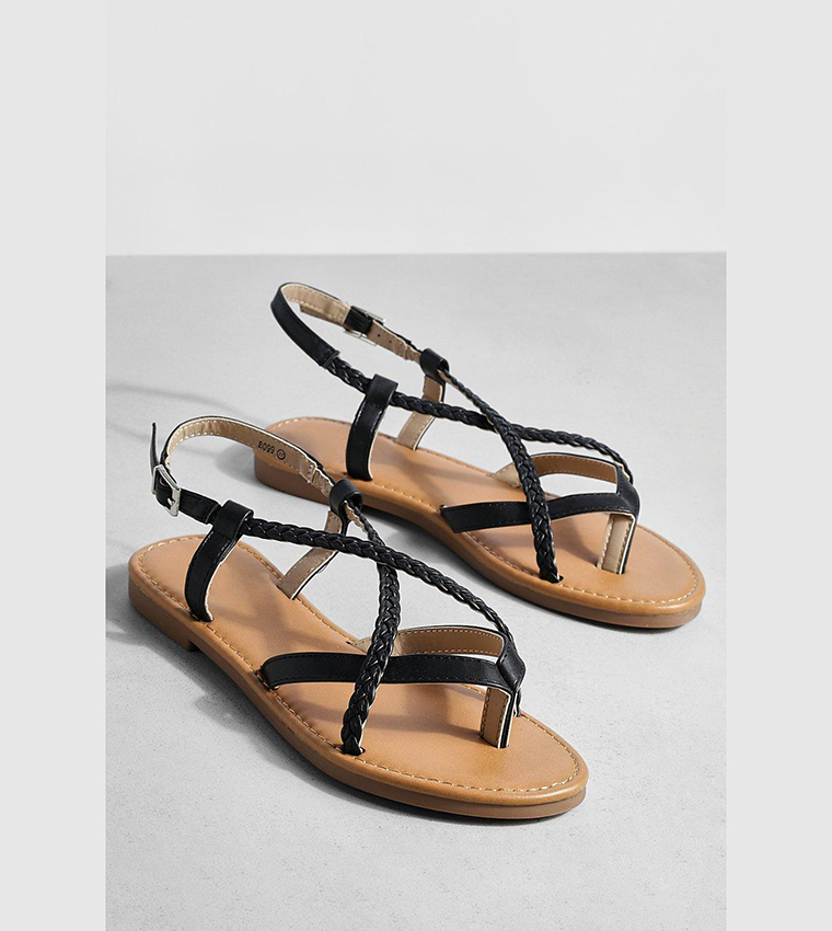 Buy Boohoo Plait Detail Basic Flat Sandals In Black | 6thStreet Saudi ...