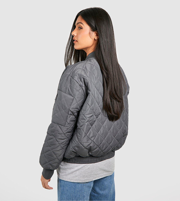Buy Boohoo Diamond Quilt Bomber Jacket In Grey | 6thStreet Bahrain