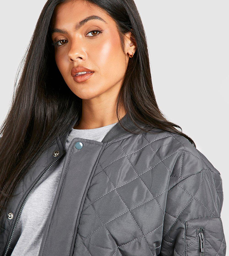 Buy Boohoo Diamond Quilt Bomber Jacket In Grey | 6thStreet Bahrain