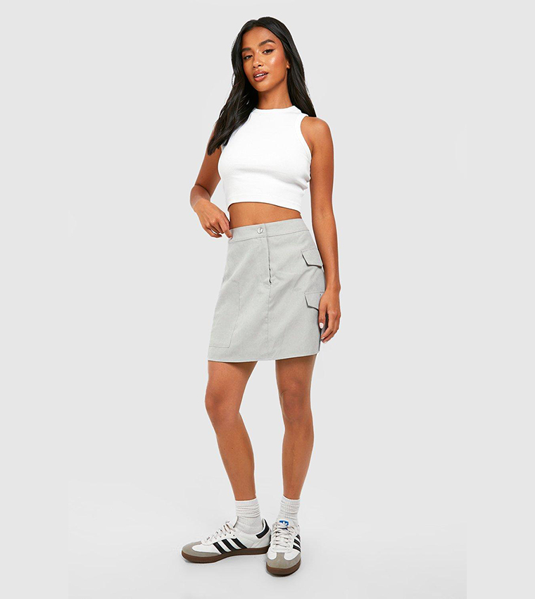 Buy Boohoo Relaxed Touch Woven Cargo Mini Skirt In Silver | 6thStreet ...