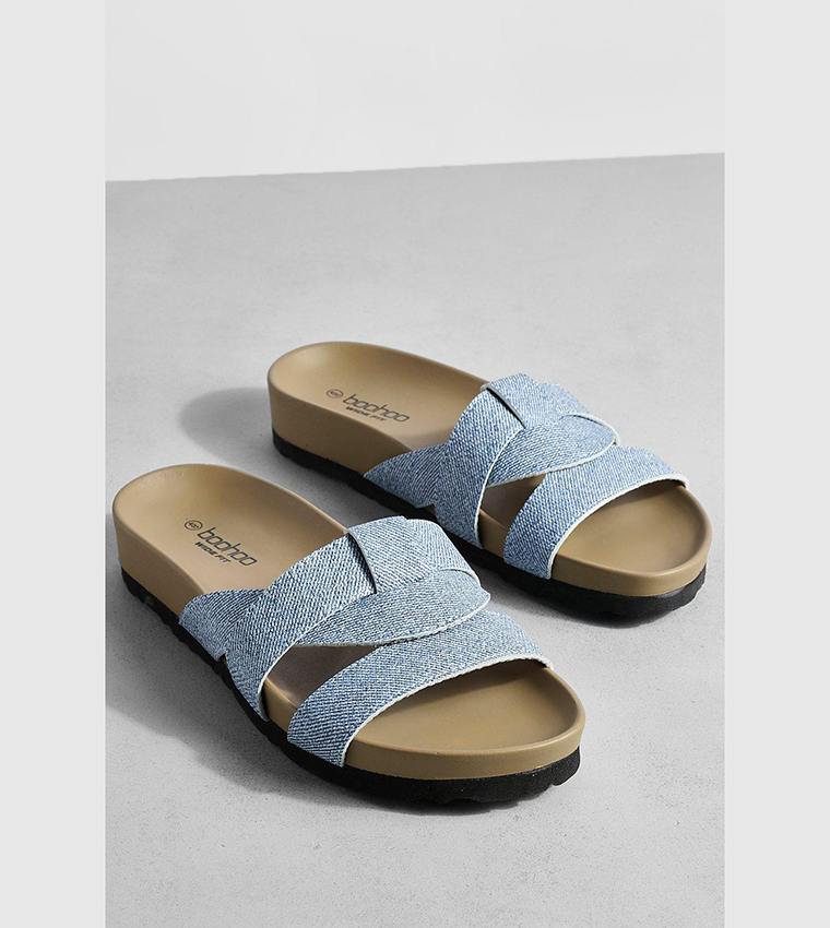 Buy Boohoo Wide Fit Twist Front Slides In Blue | 6thStreet Oman