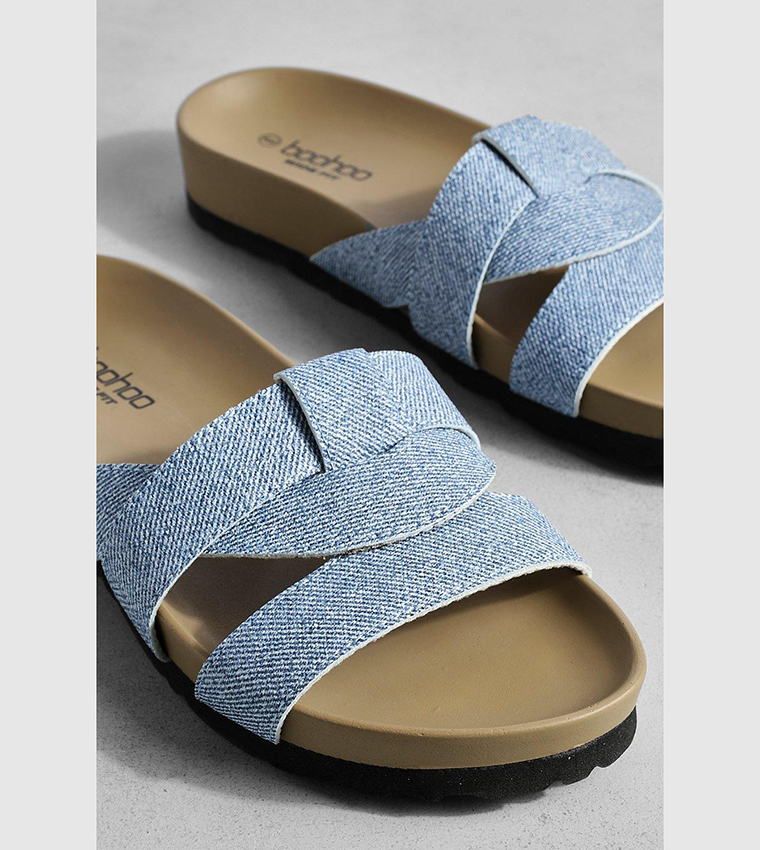 Buy Boohoo Wide Fit Twist Front Slides In Blue | 6thStreet Oman