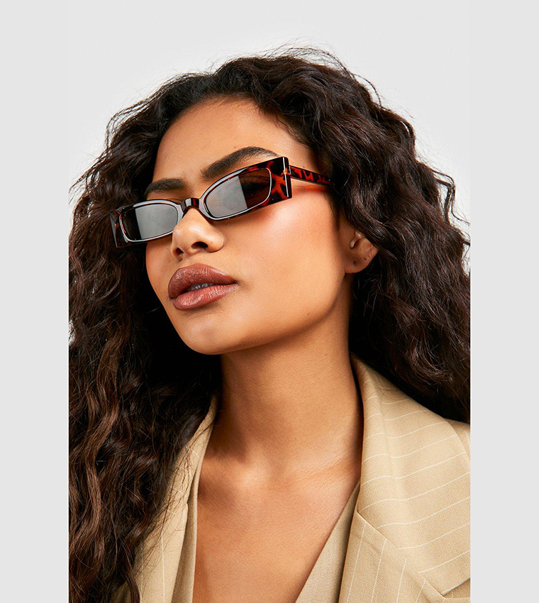 Buy Boohoo Tortoise Shell Extreme Angled Rectangle Sunglasses In Brown ...