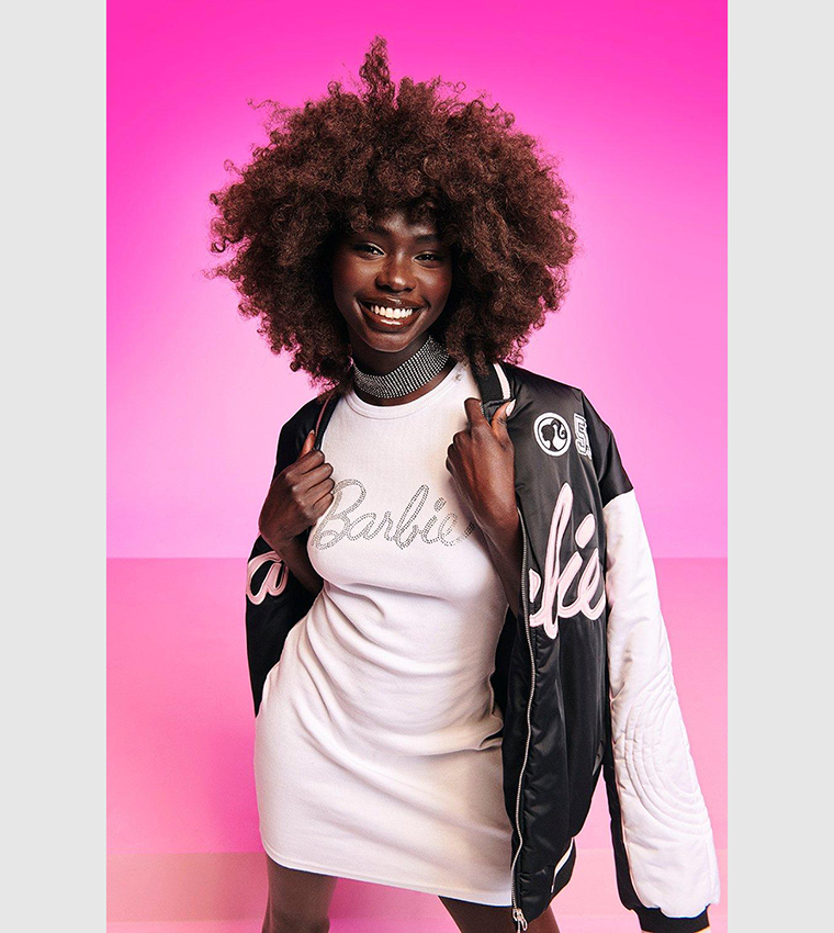 Buy Boohoo Barbie Diamante Slogan Rib Knit Bodycon Mini Dress In White ...