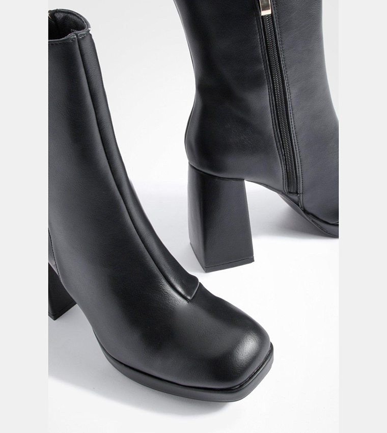 Buy Boohoo Wide Fit Platform Block Heel Boots In Black | 6thStreet ...