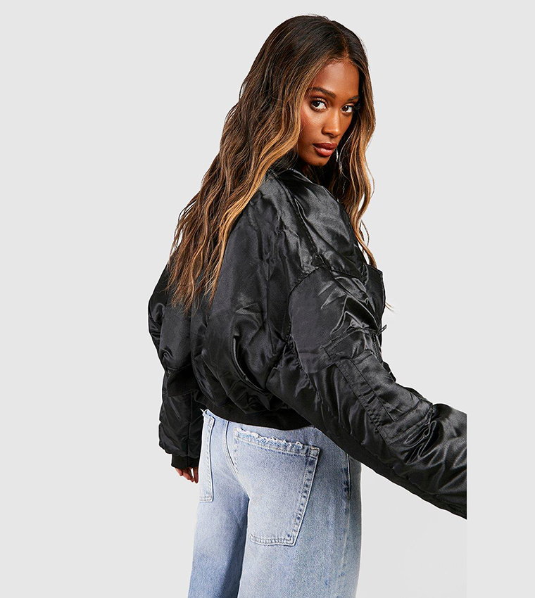 Buy Boohoo Batwing Satin Oversized Bomber Jacket In Black | 6thStreet ...