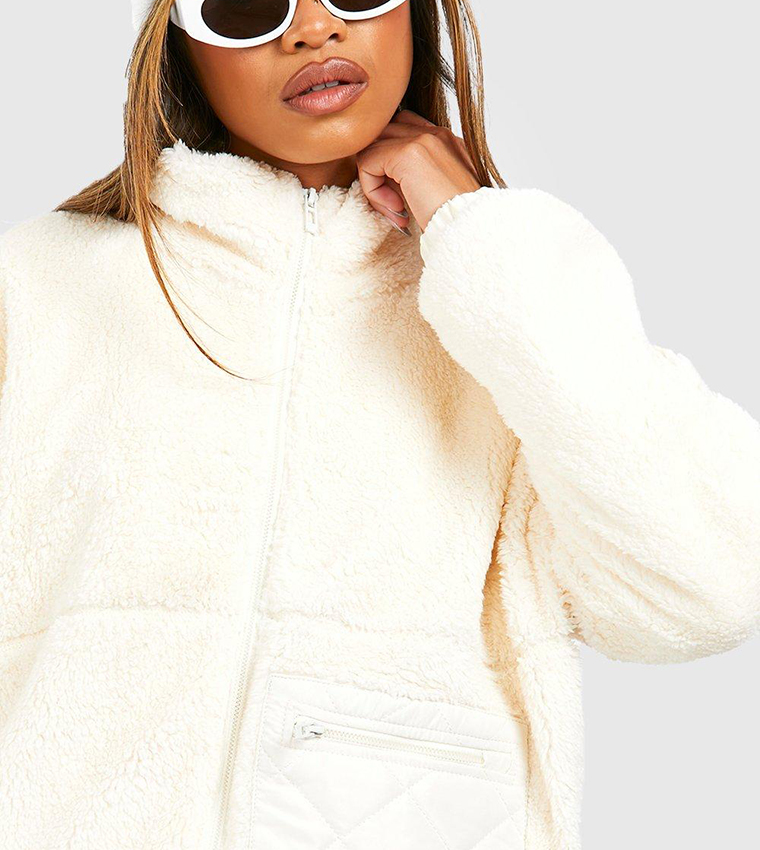 Buy Boohoo Pocket Detail Borg Jacket In White | 6thStreet UAE