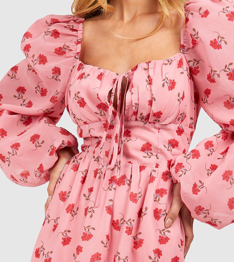 Buy Boohoo Ditsy Rouched Bust Mini Milkmaid Dress In Pink 6thstreet