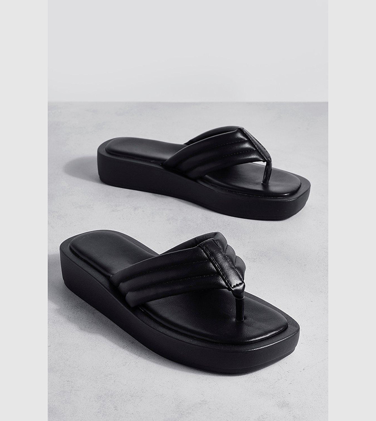 Buy Boohoo Square Toe Chunky Platform Flip Flops In Black | 6thStreet ...