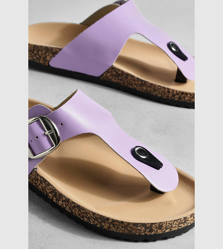 Buy Boohoo Toe Post Buckle Detail Footbed Flip Flops In Purple ...