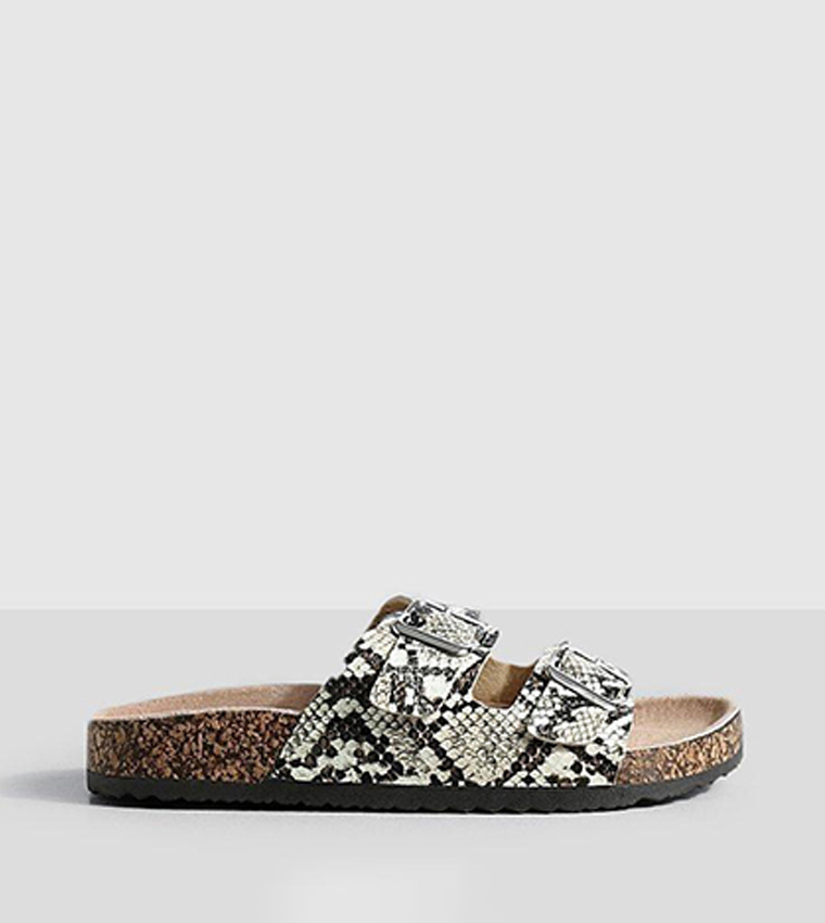 Buy Boohoo Snake Print Double Buckle Footbed Slides In Multiple Colors ...
