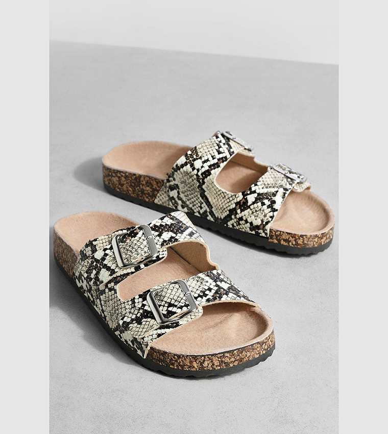 Buy Boohoo Snake Print Double Buckle Footbed Slides In Multiple Colors ...