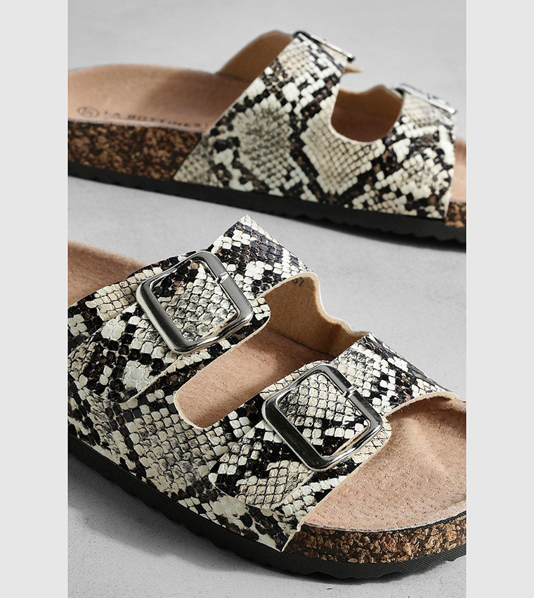Buy Boohoo Snake Print Double Buckle Footbed Slides In Multiple Colors ...