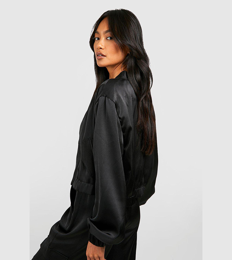 Buy Boohoo Textured Matte Satin Bomber Jacket In Black | 6thStreet ...