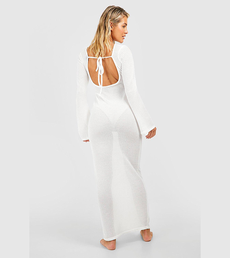 Buy Boohoo Crochet Knit Open Back Beach Maxi Dress In White | 6thStreet ...