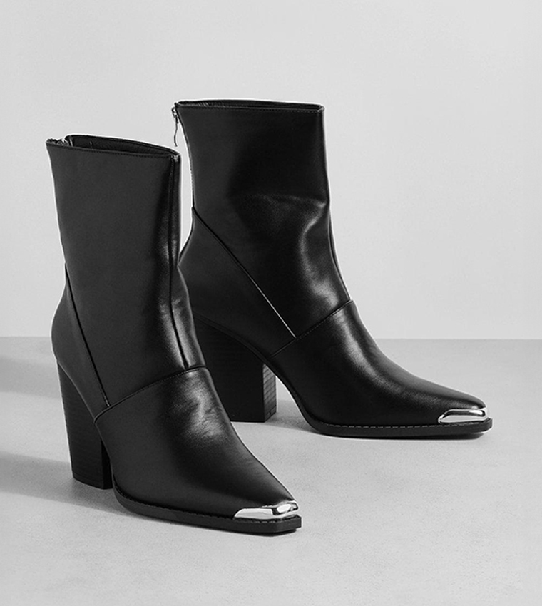 Buy Boohoo Toe Cap Detail Western Cowboy Boots In Black | 6thStreet UAE