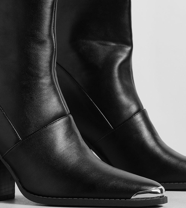 Buy Boohoo Toe Cap Detail Western Cowboy Boots In Black | 6thStreet UAE
