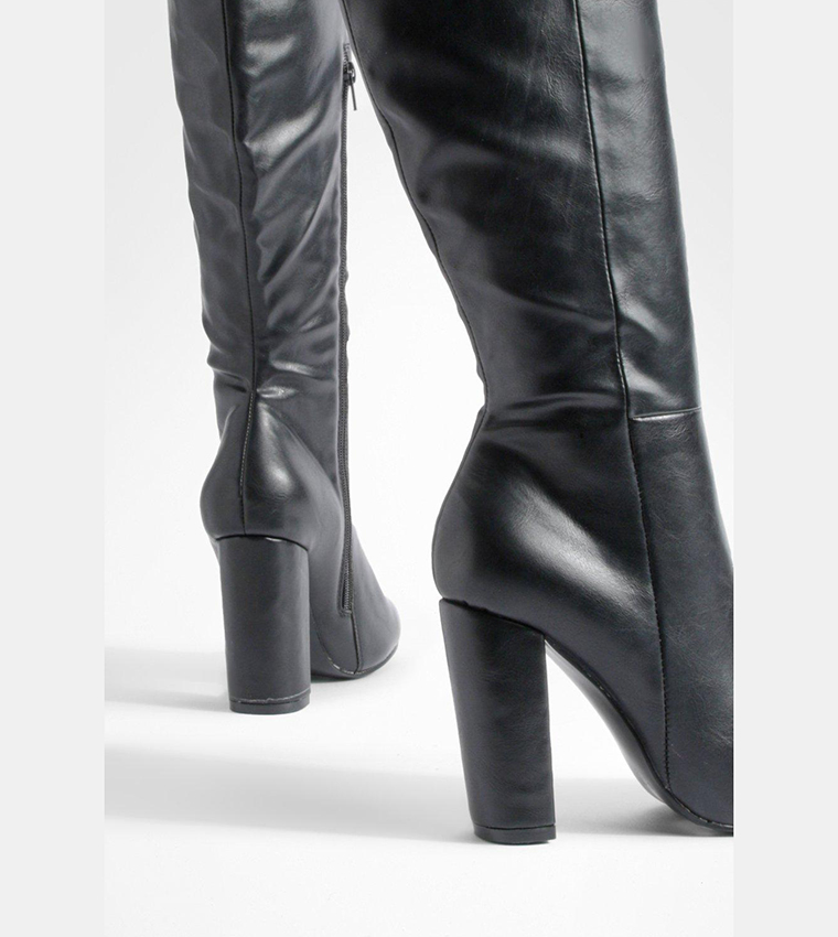 Buy Boohoo Block Heel Knee High Boots In Black | 6thStreet Qatar