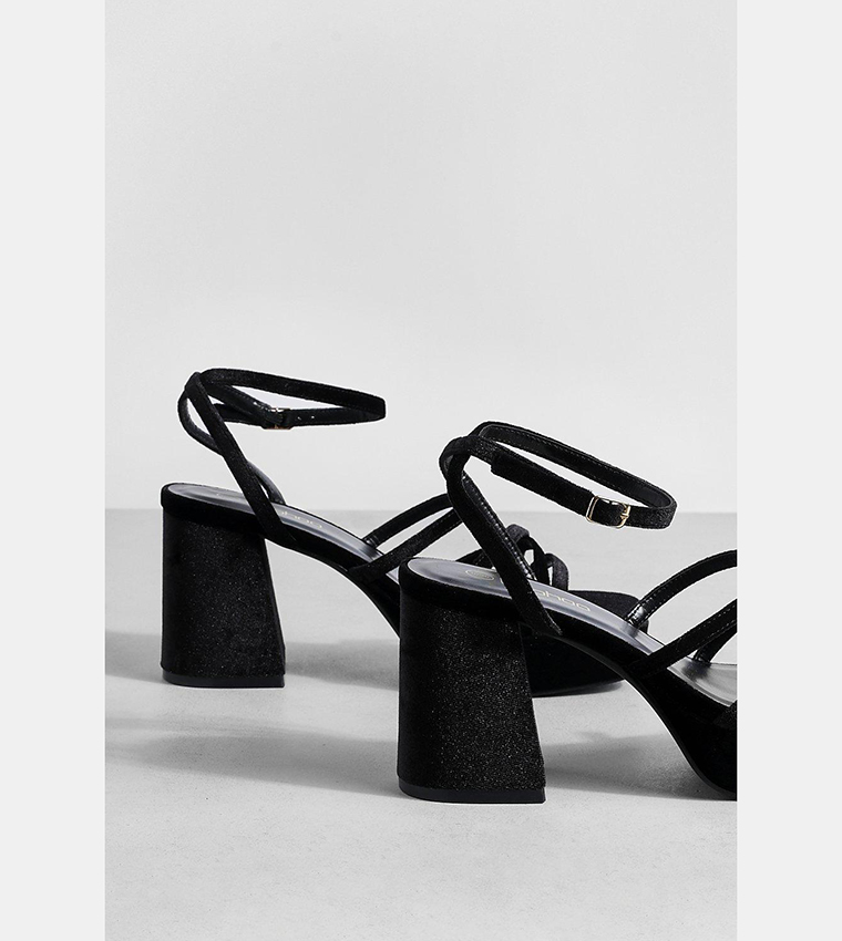Buy Boohoo Velvet Chunky Mid Height Platform In Black | 6thStreet Saudi ...