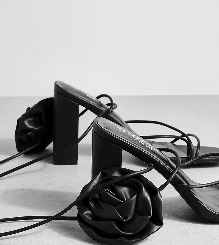 Buy Boohoo Wide Fit Removable Corsage Wrap Up Heels In Black ...