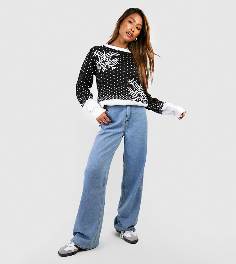 Buy Boohoo Vintage Snowflake And Snow Christmas Sweater In Black ...