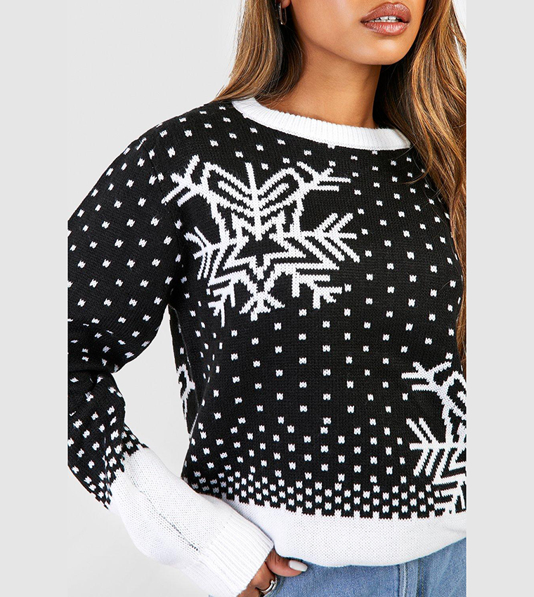 Buy Boohoo Vintage Snowflake And Snow Christmas Sweater In Black ...