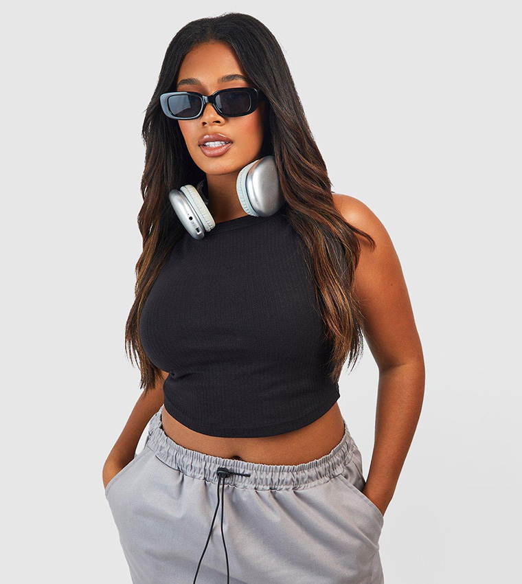 Buy Boohoo Basic Racer Rib Crop Top In Black | 6thStreet Qatar