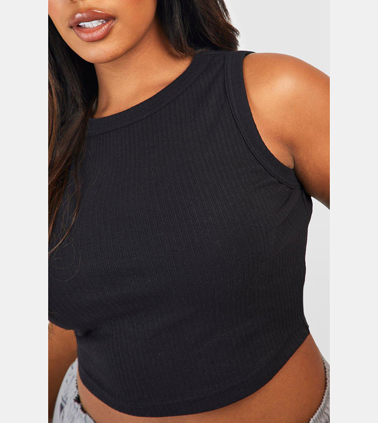 Buy Boohoo Basic Racer Rib Crop Top In Black | 6thStreet Qatar