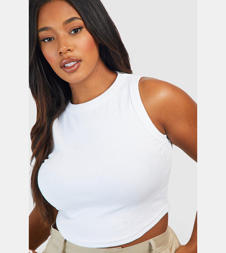 Buy Boohoo Basic Racer Rib Crop Top In White | 6thStreet UAE