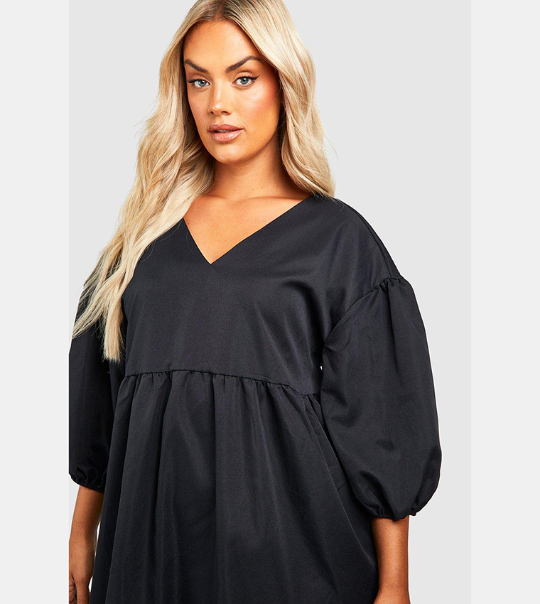 Buy Boohoo Woven Puff Sleeves Tiered Smock Dress In Black | 6thStreet Qatar