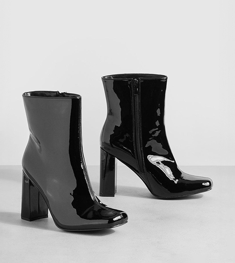 Buy Boohoo Wide Fit Patent Block Heel Ankle Boots In Black | 6thStreet ...