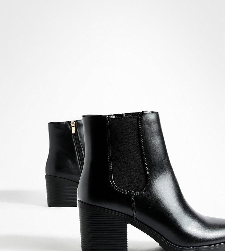 Buy Boohoo Block Heel Elastic Panel Ankle Boots In Black | 6thStreet Kuwait