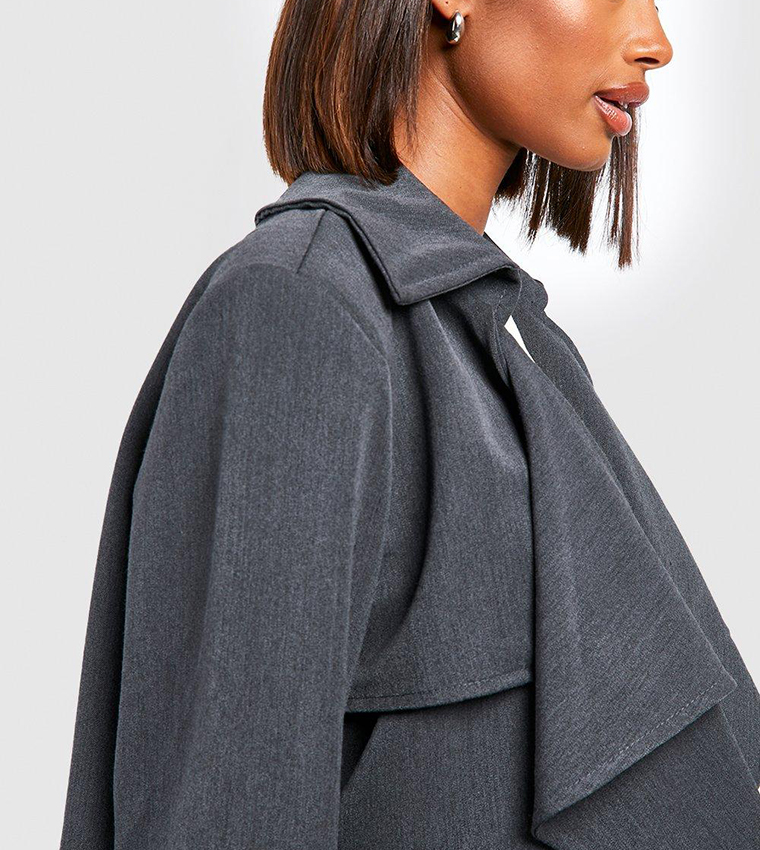 Buy Boohoo Shoulder Pad Waterfall Detail Trench Coat In Beige ...