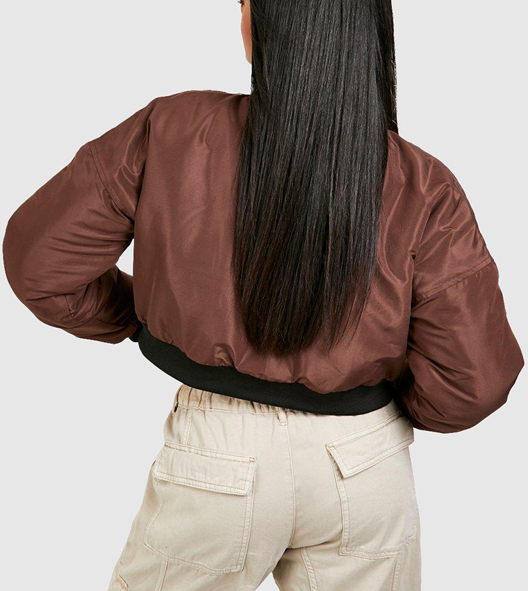 Buy Boohoo Oversized Crop Bomber Jacket In Brown | 6thStreet Saudi Arabia