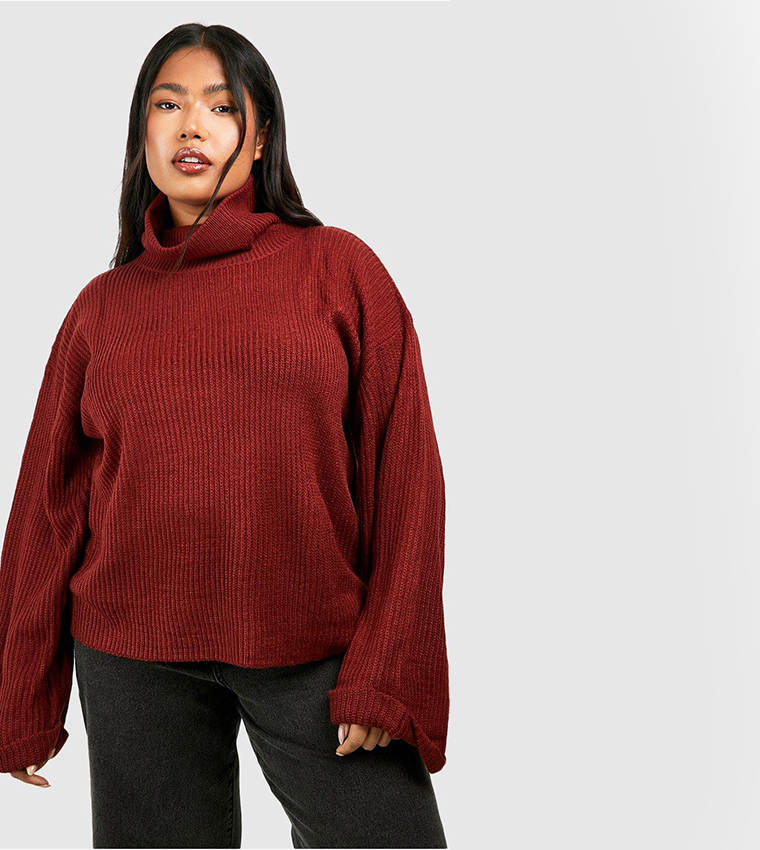 Buy Boohoo Chunky Roll Neck Oversized Sweater In Brick | 6thStreet UAE