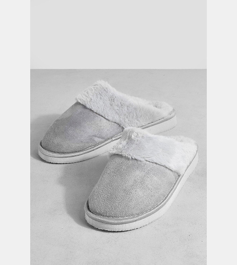 Buy Boohoo Faux Fur Platform Slipper In Grey | 6thStreet Qatar