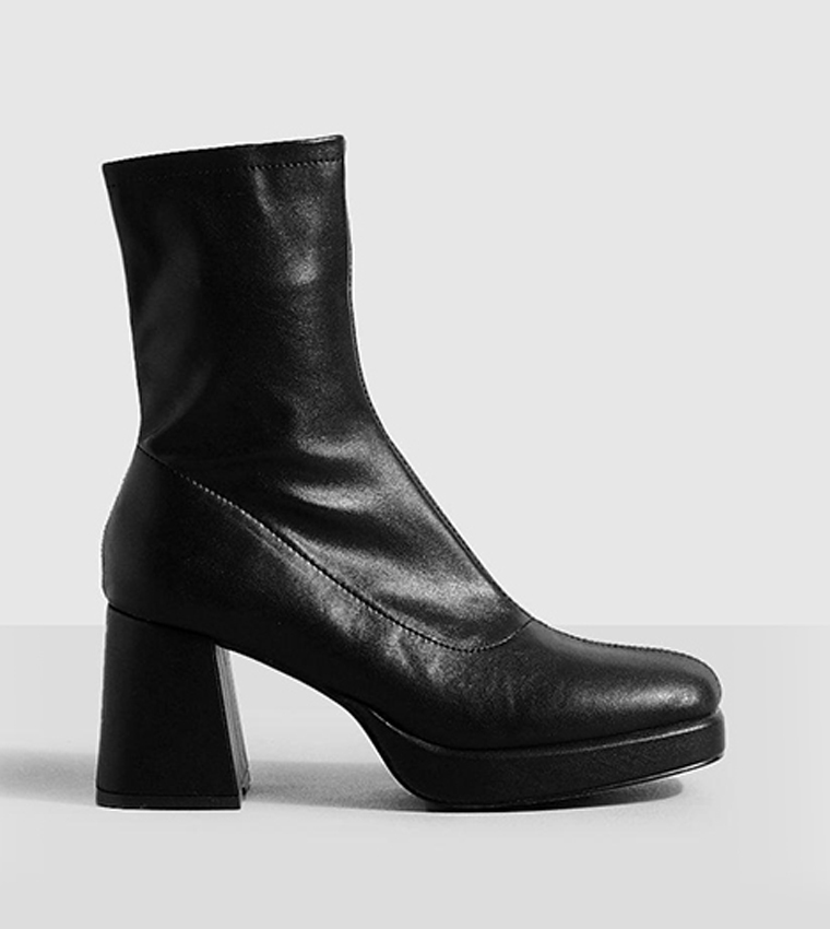 Buy Boohoo Platform Block Heel Sock Boots In Black | 6thStreet Qatar