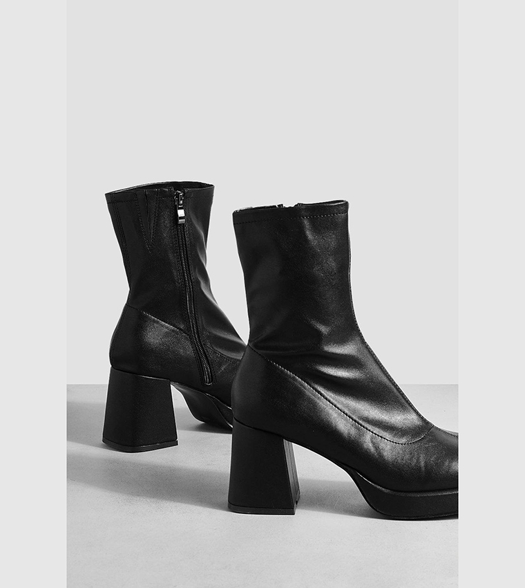 Buy Boohoo Platform Block Heel Sock Boots In Black | 6thStreet Qatar