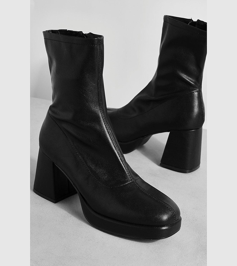Buy Boohoo Platform Block Heel Sock Boots In Black | 6thStreet Qatar