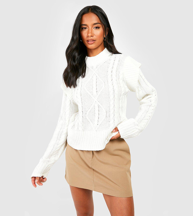 Buy Boohoo Cable Knit Sweater With Shoulder Detail In White | 6thstreet ...