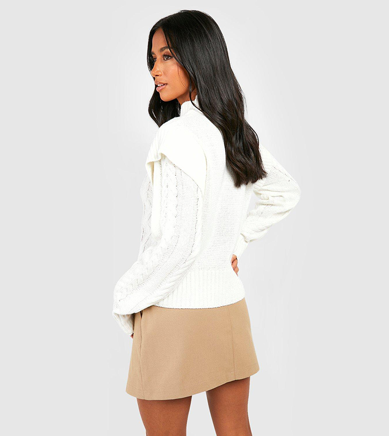 Buy Boohoo Cable Knit Sweater With Shoulder Detail In White | 6thStreet ...