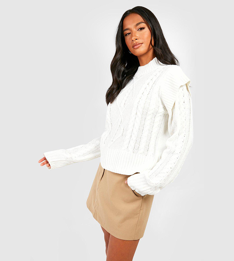 Buy Boohoo Cable Knit Sweater With Shoulder Detail In White | 6thstreet ...