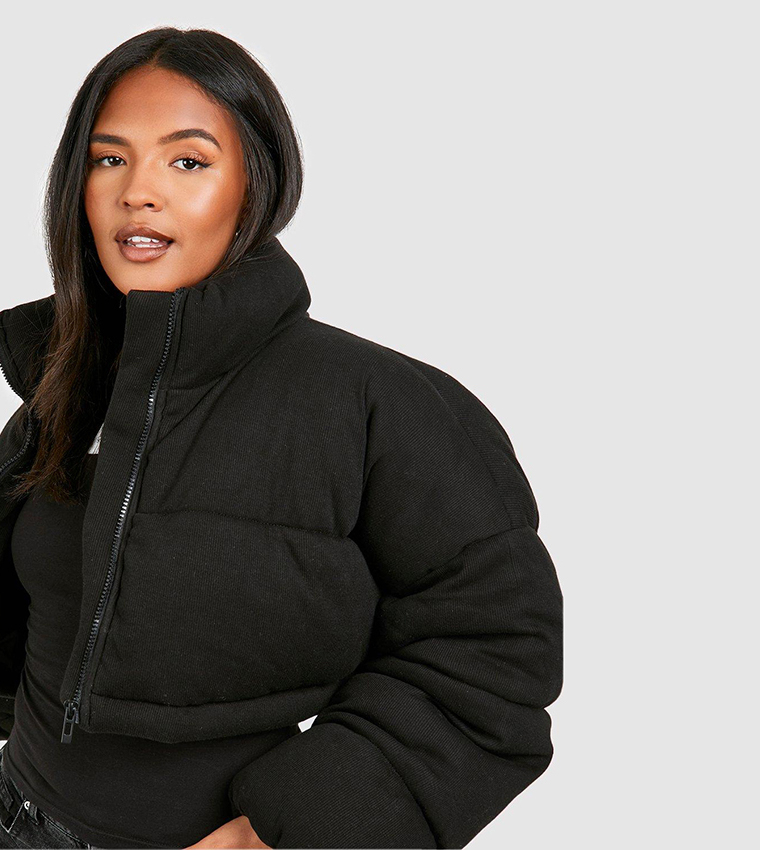 Buy Boohoo Knitted Crop Puffer Jacket In Black | 6thStreet Bahrain