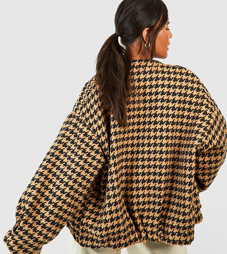 Buy Boohoo Dogtooth Bomber Jacket In Nude | 6thStreet Qatar