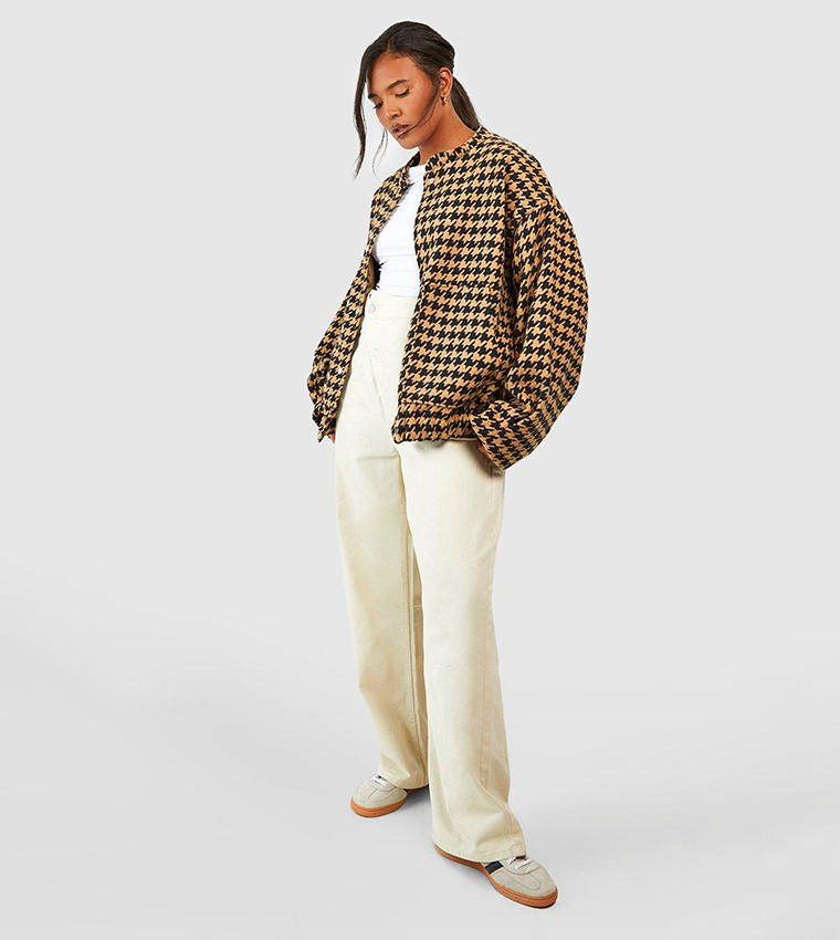 Buy Boohoo Dogtooth Bomber Jacket In Nude | 6thStreet Qatar
