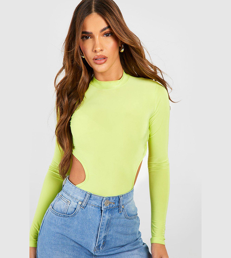 Buy Boohoo Slinky High Neck Backless Bodysuit Top In Green | 6thStreet UAE